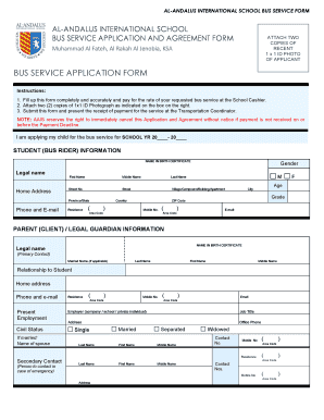 Fillable Online AAIS Bus Service Application Form - aaiskhobar.com Fax ...