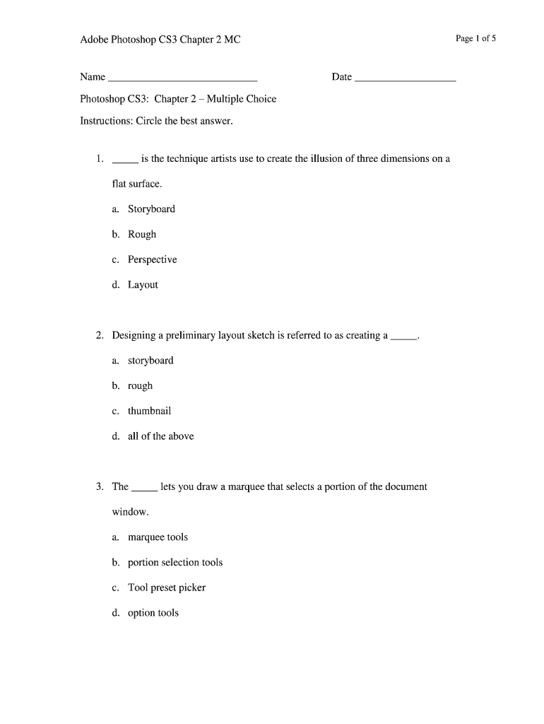 Fillable Online Adobe Photoshop CS3 Chapter 2 MC Page 1 of 5 Fax Email ...