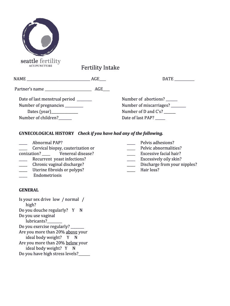 Fillable Online Fertility Intake Fax Email Print - pdfFiller