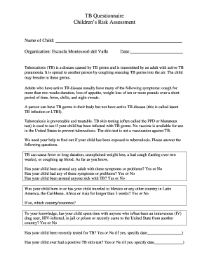 Fillable Online TB Questionnaire Childrens Risk Assessment Fax Email ...