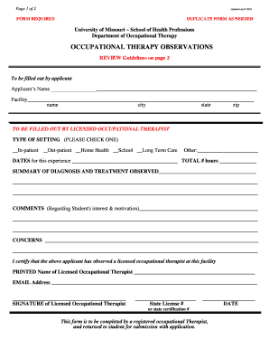 Fillable Online shp missouri OCCUPATIONAL THERAPY OBSERVATIONS Fax ...