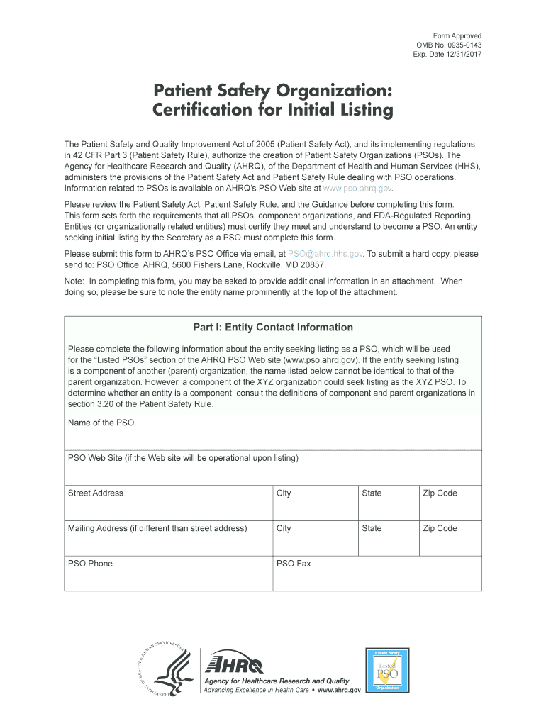 Fillable Online pso ahrq Patient Safety Organization: Fax Email Print - pdfFiller