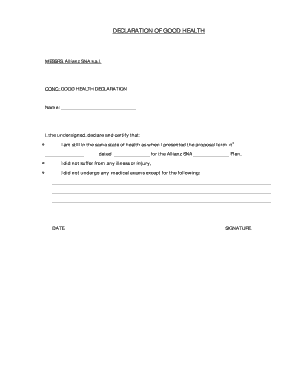 Fillable Online DECLARATION OF GOOD HEALTH - allianzsna.com Fax Email ...