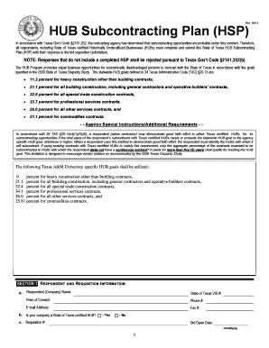 Fillable Online hub tamu HUB Subcontracting Plan (HSP) - HUB Program ...