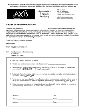 Fillable Online Letter of Recommendation - axisgymnastics.com Fax Email Print - pdfFiller