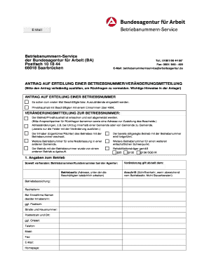 Fillable Online Antrag auf Erteilung einer Betriebsnummer ...