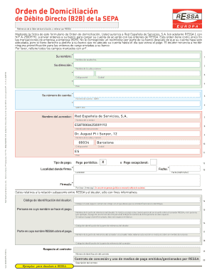Fillable Online DOMICILIACIN B2B SEPA. ORDEN DE DOMICILIACIN DE DBITO ...