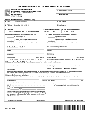 Fillable Online portsmouthva Defined Benefit Plan Request for Refund (VRS-3) Fax Email Print ...