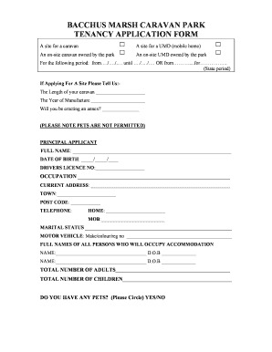 Fillable Online BACCHUS MARSH CARAVAN PARK TENANCY APPLICATION FORM Fax ...