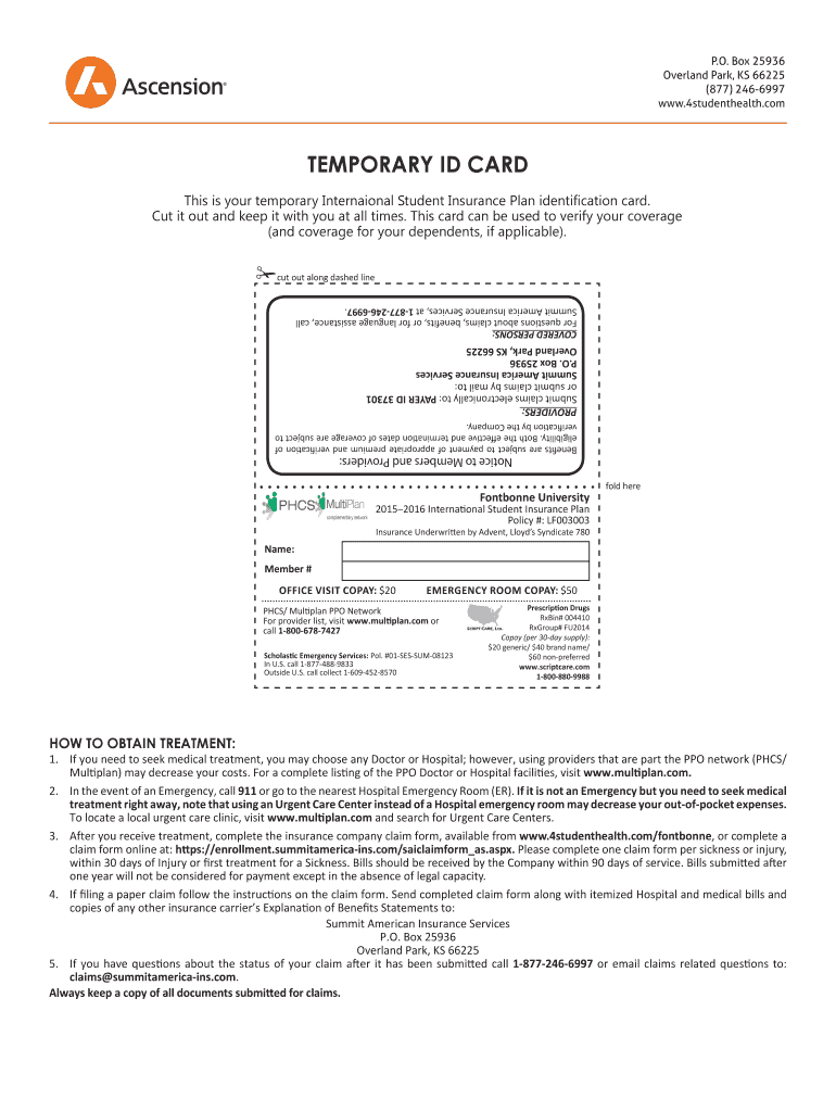 Fillable Online Temporary id card - 4StudentHealth.com Fax Email Print ...