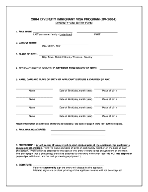 Fillable Online DIVERSITY VISA ENTRY FORM Fax Email Print - pdfFiller