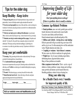 Fillable Online vet-healthcentre co Improving Quality of Life for your ...
