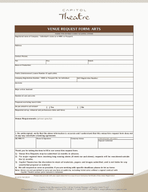 Fillable Online VENUE REQUEST FORM: ARTS - CAPITOL PIAZZA Fax Email ...