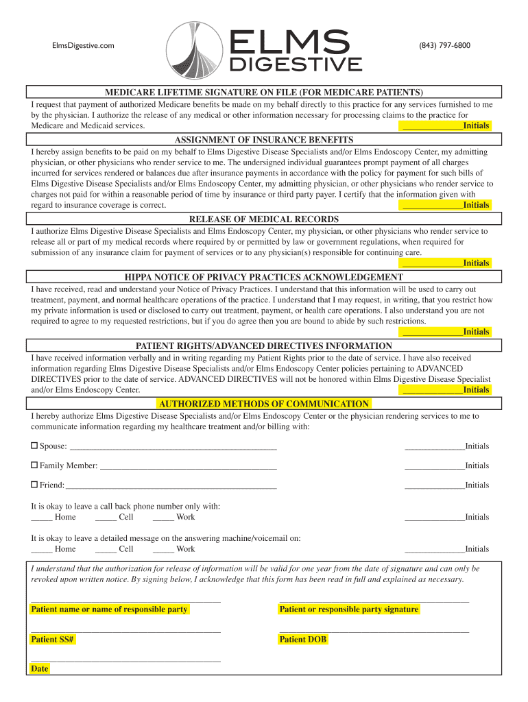 Fillable Online MEDICARE LIFETIME SIGNATURE ON FILE (FOR MEDICARE ...