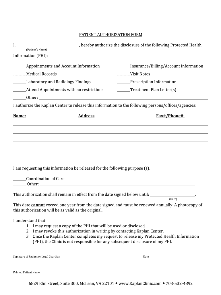 Fillable Online PATIENT AUTHORIZATION FORM.docx Fax Email Print - pdfFiller