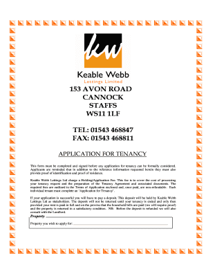 Fillable Online TENANCY APP FRONT COVER Fax Email Print - pdfFiller