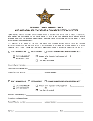 Fillable Online ESCAMBIA COUNTY SHERIFF'S OFFICE AUTHORIZATION AGREEMENT ... Fax Email Print ...