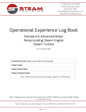 Fillable Online Operational Experience Log Book - Steam Training Fax ...