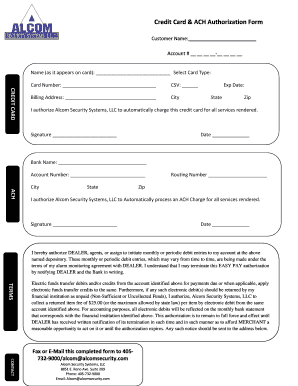 Fillable Online Credit Card & ACH Authorization Form - alcomsecurity ...