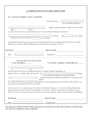 Fillable Online AUTHORIZATION OF PAYROLL DEDUCTION To: STANCO CREDIT ...