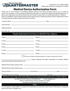Fillable Online Medical Device Authorization Form - qmuniforms.com Fax ...