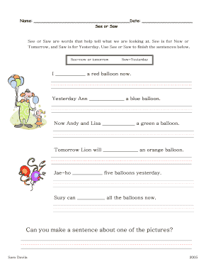 Fillable Online I a red balloon now. Yesterday Ann a blue balloon. Now ...