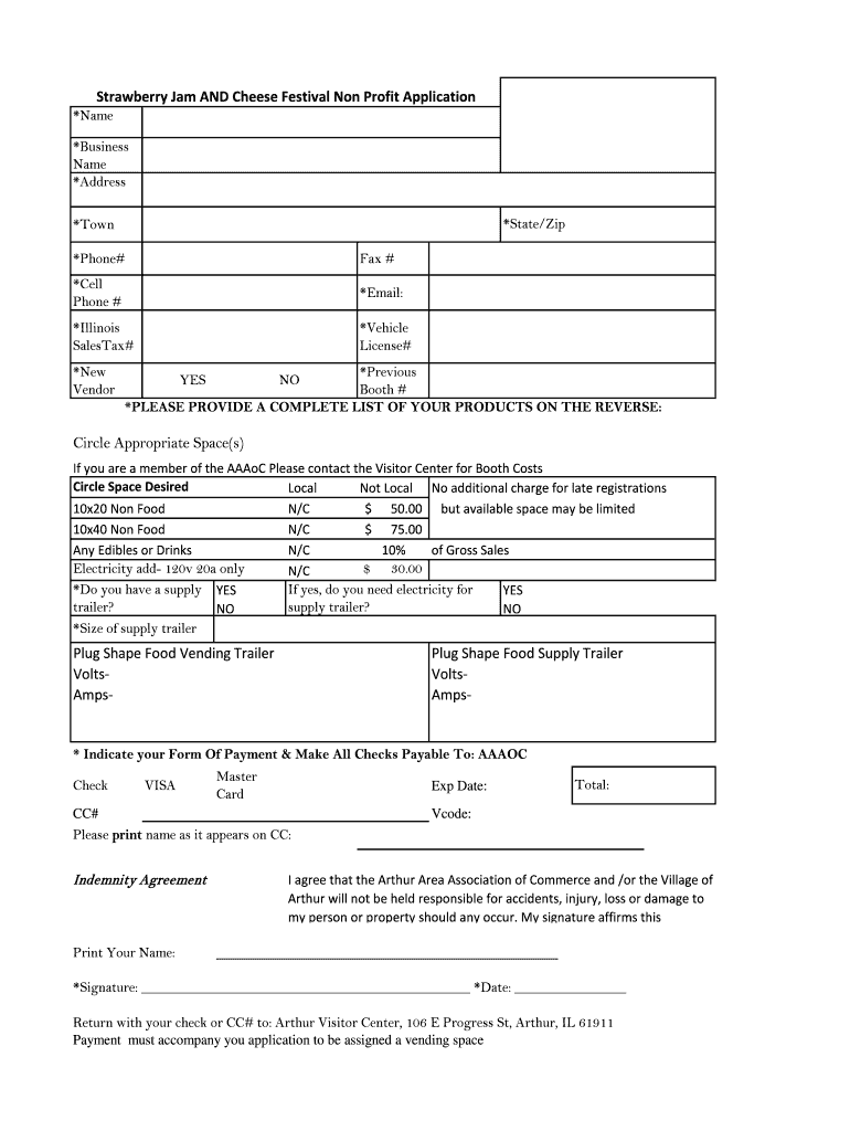 Fillable Online Strawberry Jam AND Cheese Festival Non Profit ...