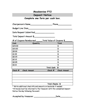 Fillable Online meadowviewpto Deposit Notice - Meadowview PTO ...