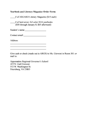 Fillable Online args Yearbook and Literary Magazine Order Form ...