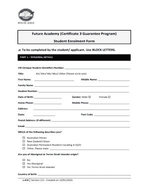 Fillable Online futureacademy edu Future Academy (Certificate 3 Guarantee Program) Student ...