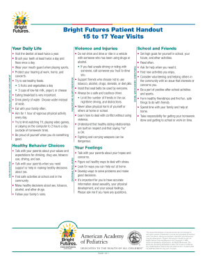 Fillable Online Bright Futures Patient Handout 15 to 17 Year Visits Fax ...