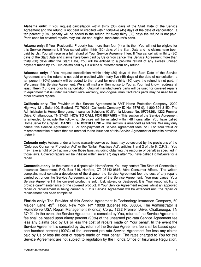 Fillable Online Alabama only: If You request cancellation within thirty (30) days of the Start ...