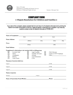Fillable Online DCFS Systems Adovate Unit - Complaint Form Fax Email ...