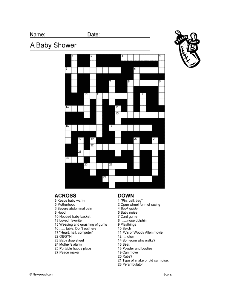 Fillable Online Baby Shower Crossword Puzzle. Baby Shower Crossword ...