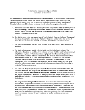 Fillable Online Florida Reading Endorsement Alignment Matrix Fax Email ...