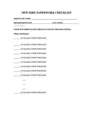 Fillable Online NEW HIRE PAPERWORK CHECKLIST - HR Consult Fax Email ...