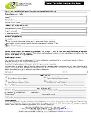 Fillable Online centralhighlands qld gov Owner occupier confirmation ...