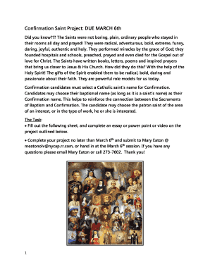 Fillable Online olv-troy Confirmation Saint Project: DUE MARCH 6th ...