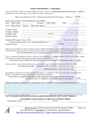 Fillable Online Project Questionnaire (Guarantee) Fax Email Print ...
