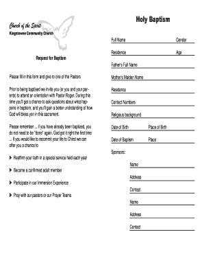 Fillable Online thechurchofthespirit Baptism Request form. Baptism ...