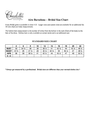 Fillable Online Aire Barcelona Bridal Size Chart Fax Email Print ...