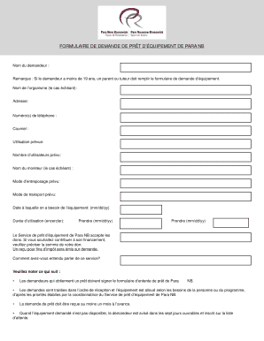 Fillable Online Formulaire de demande - Para NB Fax Email Print - pdfFiller