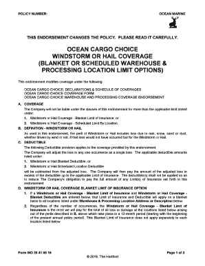 Fillable Online WINDSTORM OR HAIL COVERAGE Fax Email Print - pdfFiller