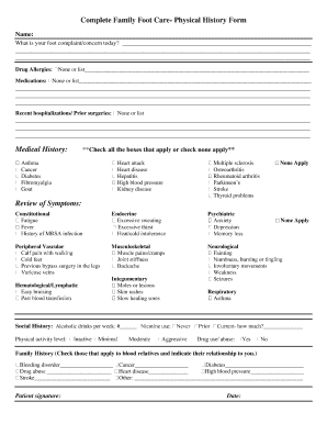 Fillable Online Complete Family Foot Care- Physical History Form Fax ...