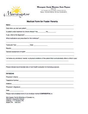 Fillable Online Medical Form for Foster Parents Fax Email Print - pdfFiller
