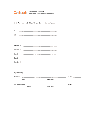Fillable Online mce caltech ME Advanced Electives Selection Form - mce ...