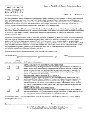 Fillable Online Student - Title IV Credit Balance Authorization Form Fax Email Print - pdfFiller