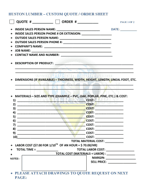 Fillable Online HUSTON LUMBER CUSTOM QUOTE / ORDER SHEET Fax Email ...