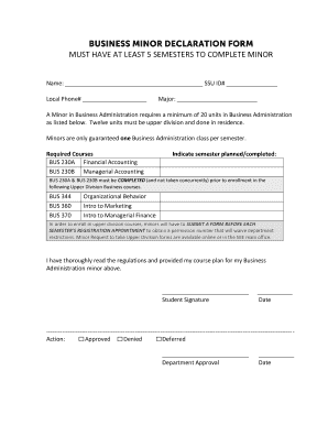 Fillable Online sonoma BUSINESS MINOR DECLARATION FORM - sonoma Fax ...