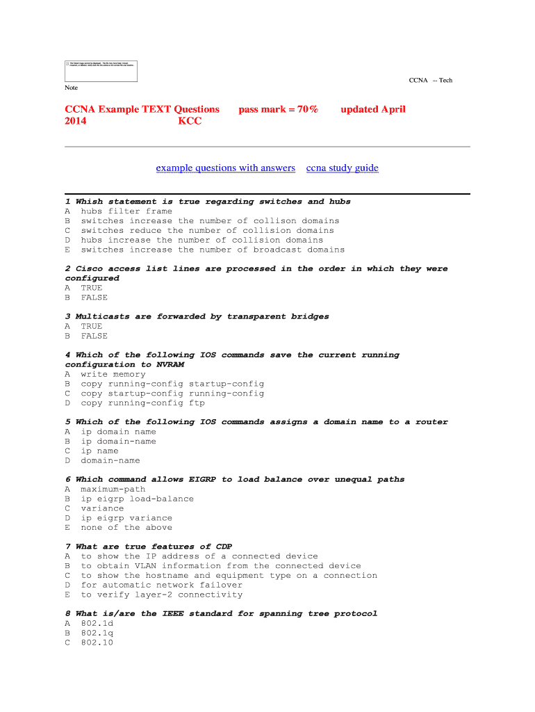 Fillable Online CCNA example questions with answers - KCCommunications ...